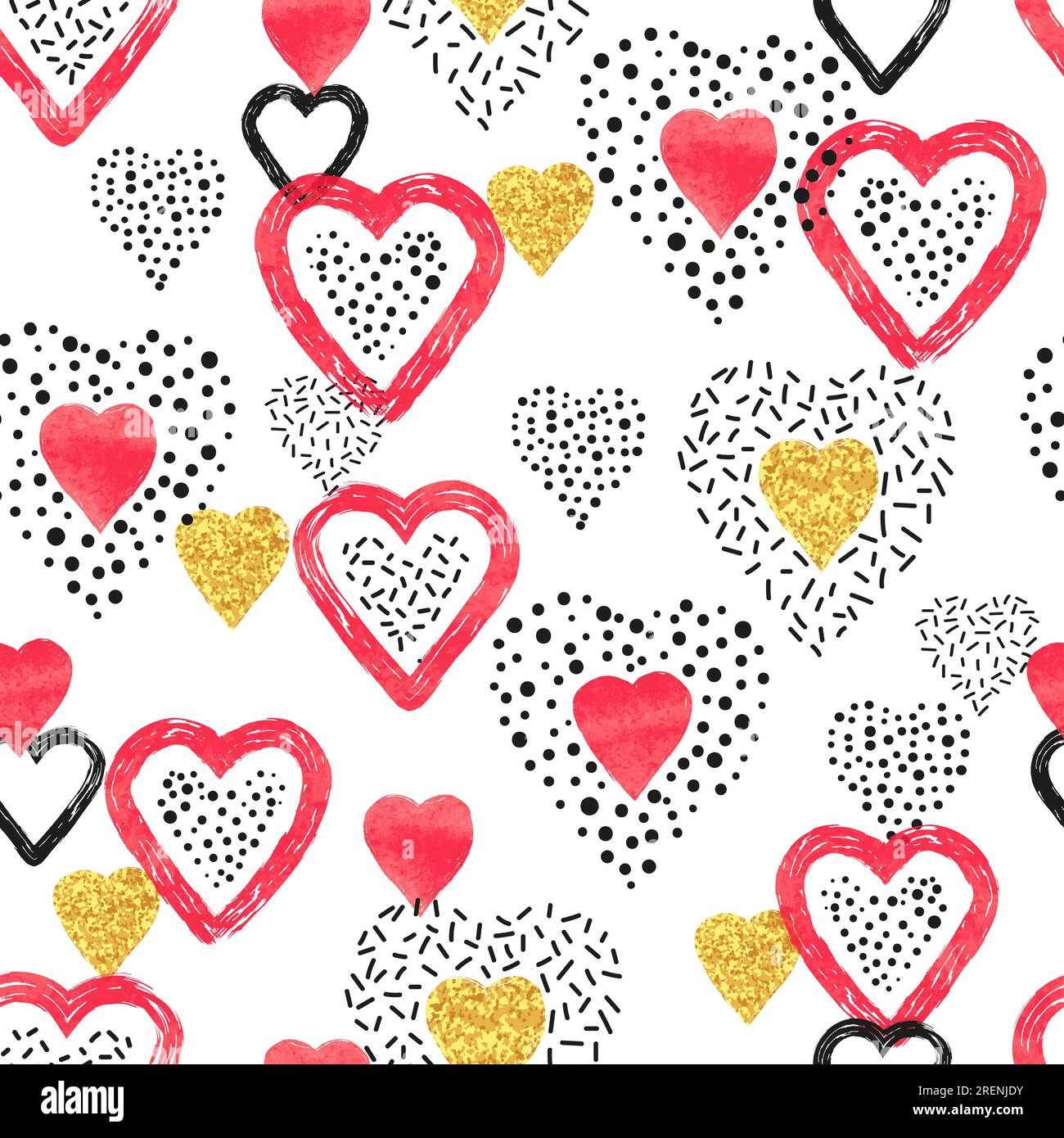 Golden and red heart pattern. Valentines Day seamless background Stock ...