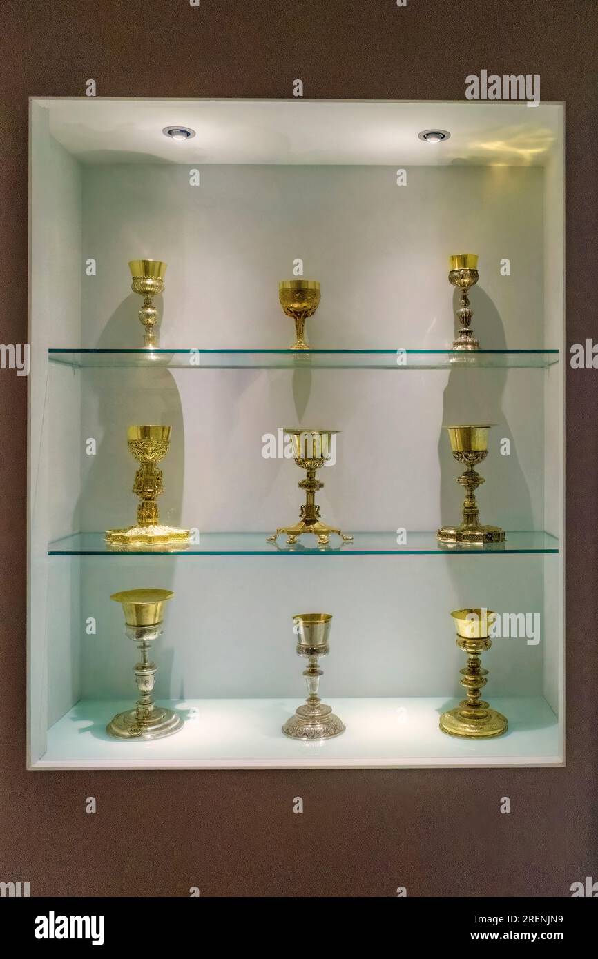 Collection of goldsmiths, chalices from different periods in the ...