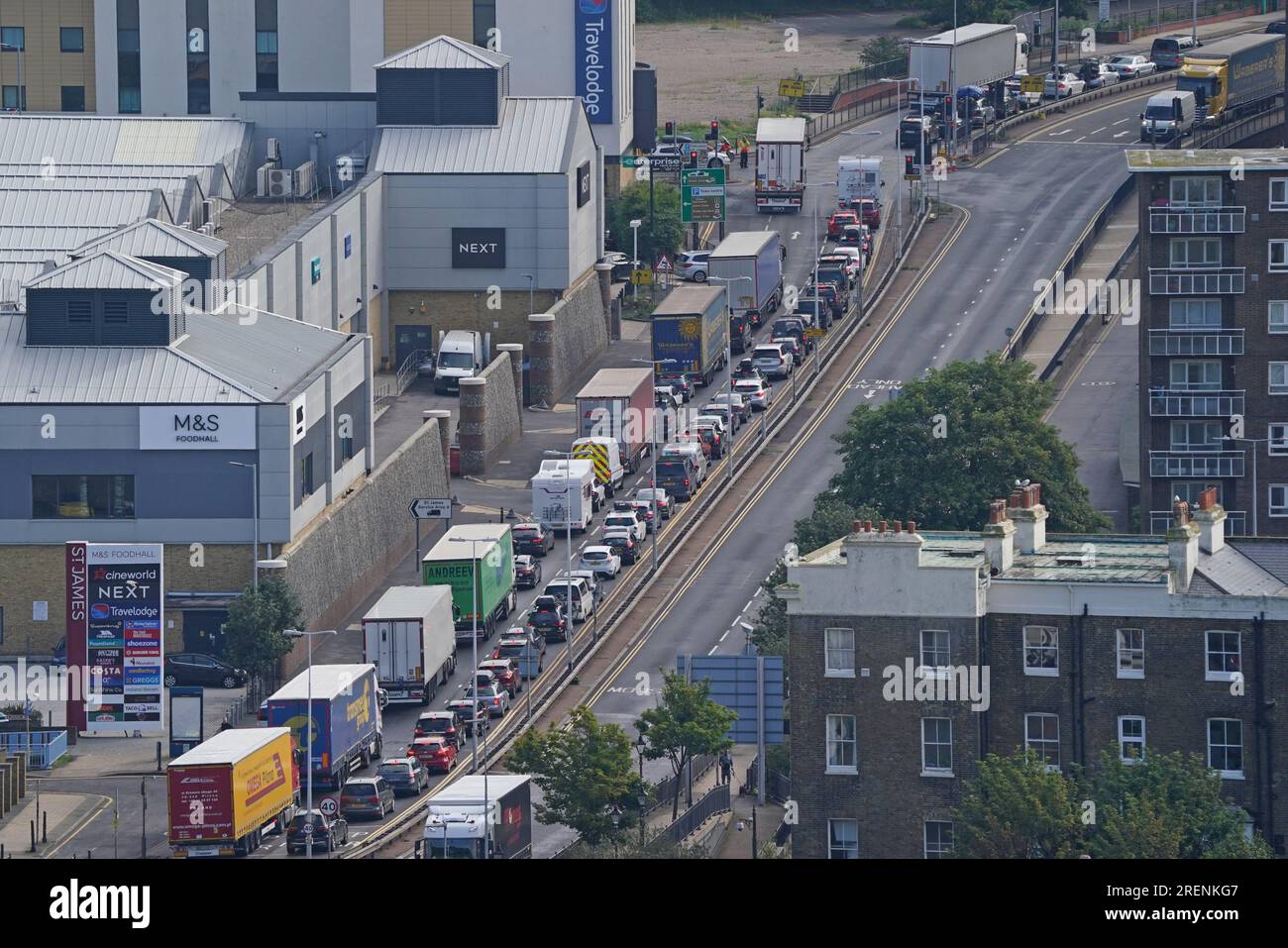 Traffic queuing on the A20 for the Port of Dover in Kent, as the busy ...