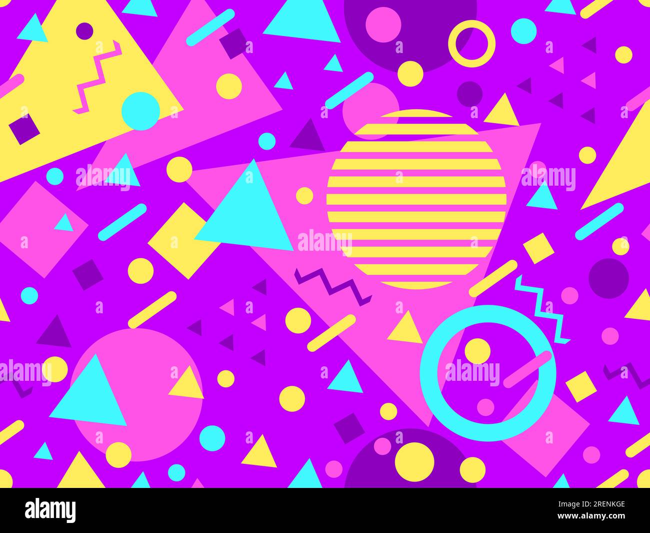 Seamless geometric pattern in 80s memphis style. Colorful geometric ...