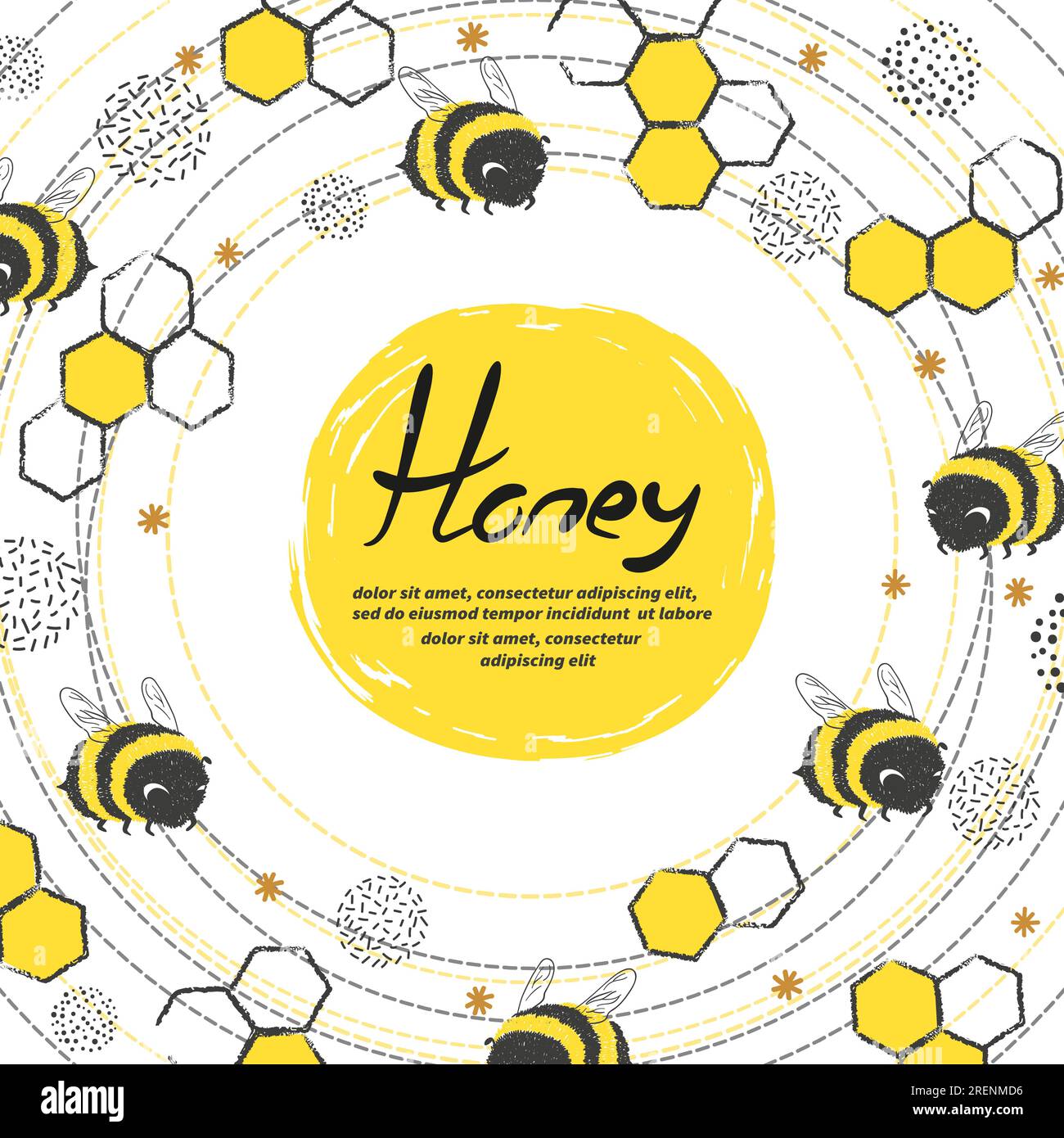 Honey frame with honeycomb and bee. Vector background Stock Vector ...