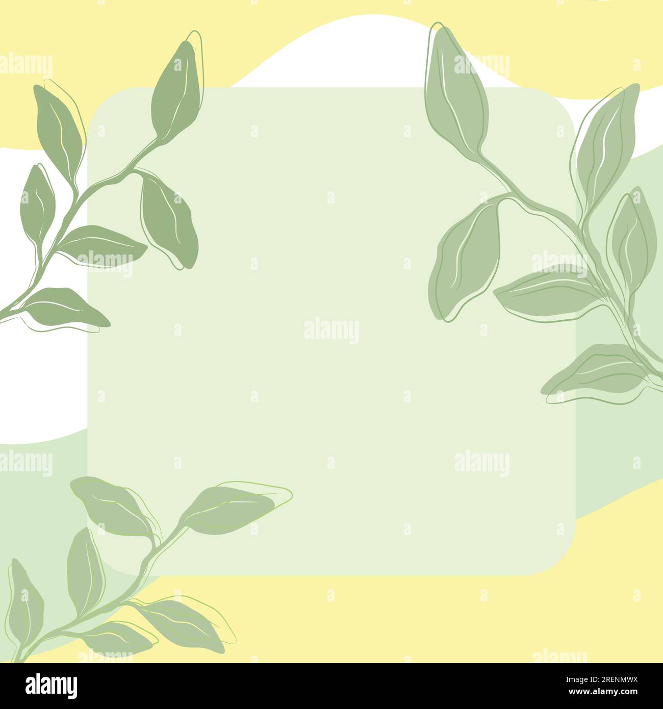 Botanical template with plants and copy space for a text. Hand drawn ...