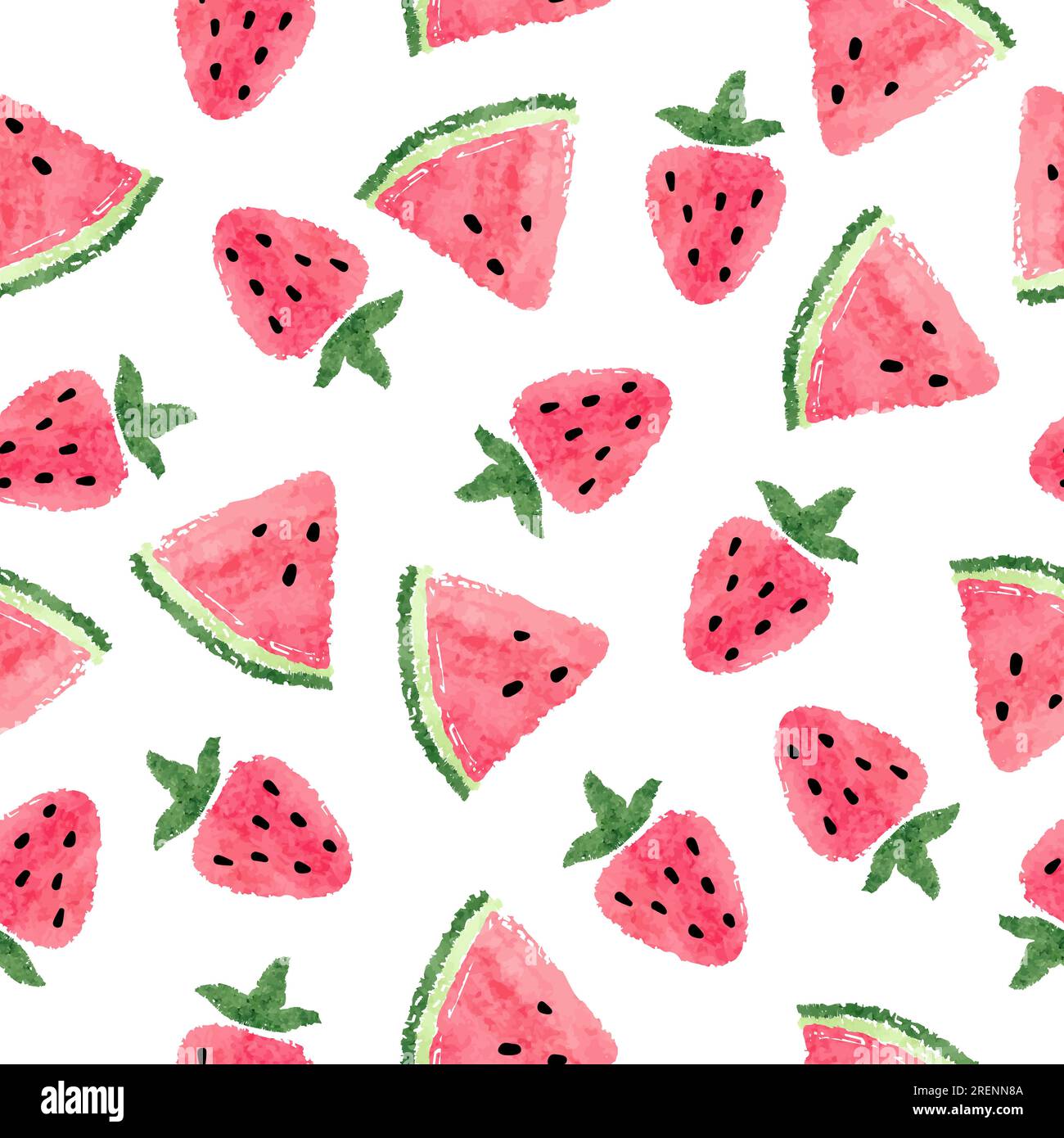 Seamless watermelon and strawberry pattern. Vector watercolor fruit ...