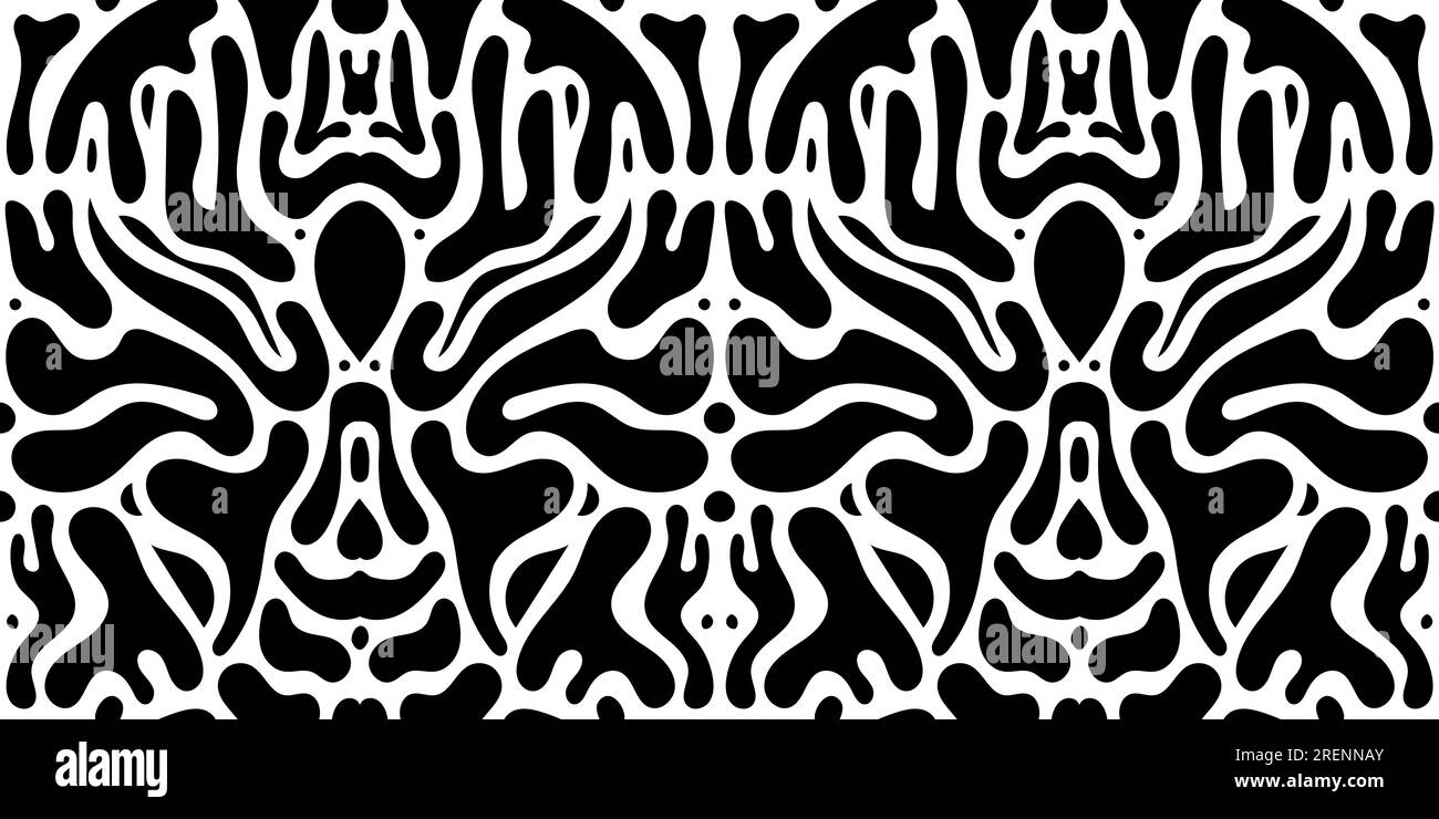 Vector Organic Shape Pattern Black And White Blob Seamless Background Floral Geometric