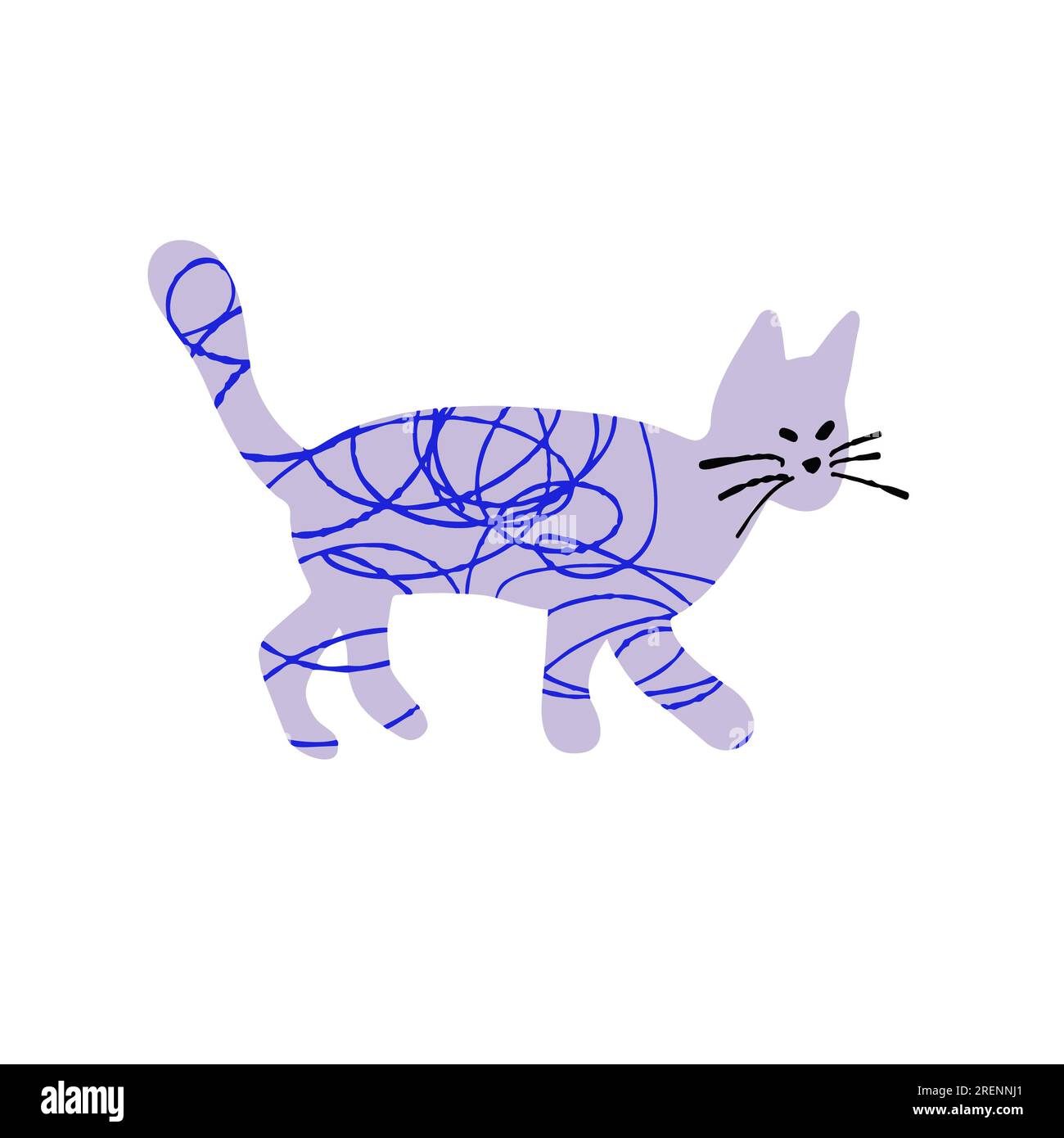 Textured cute cat illustration pink violet color isolated on white ...