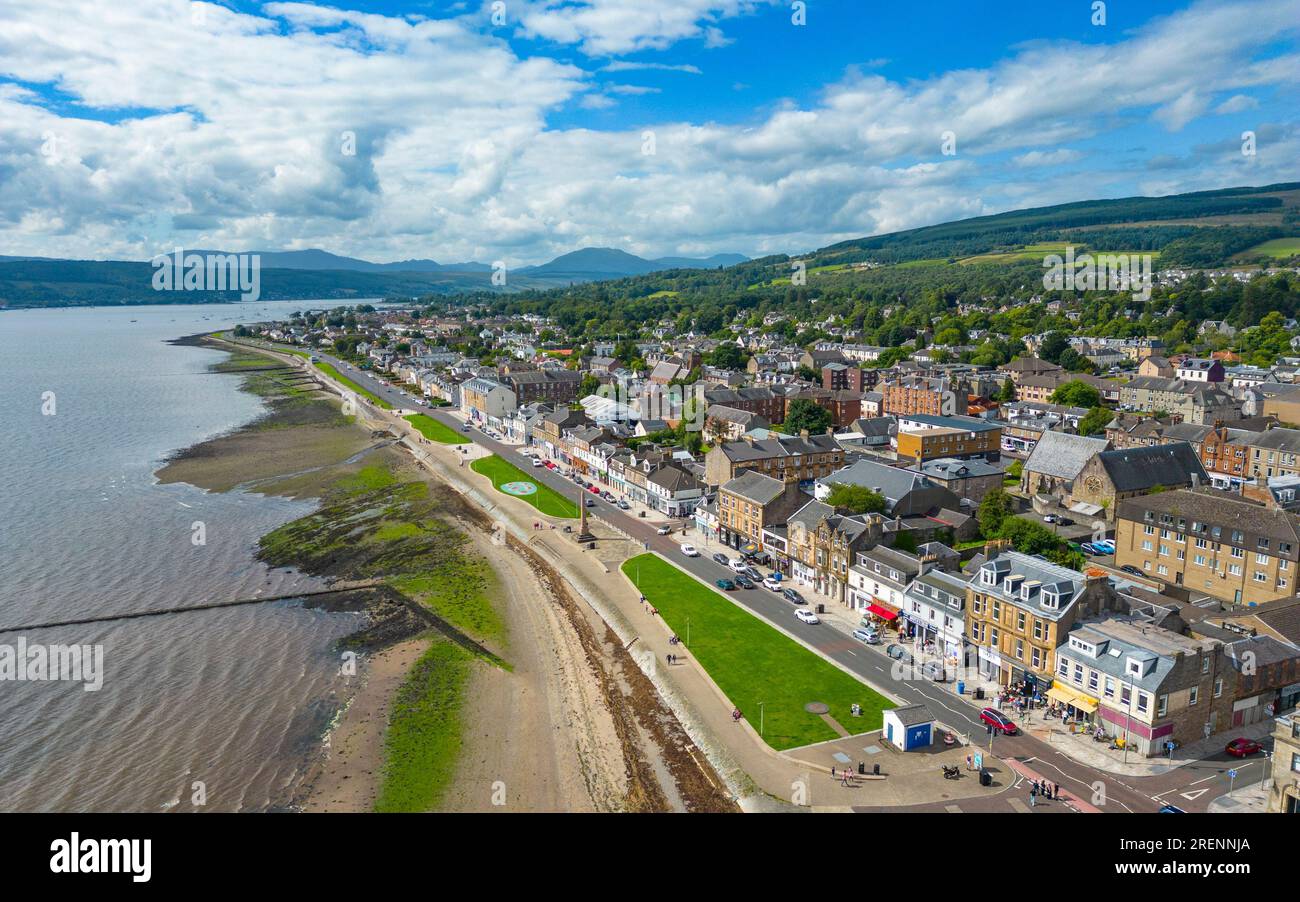 Aerial view from drone of waterfront promenade at Helensburgh, Argyll ...