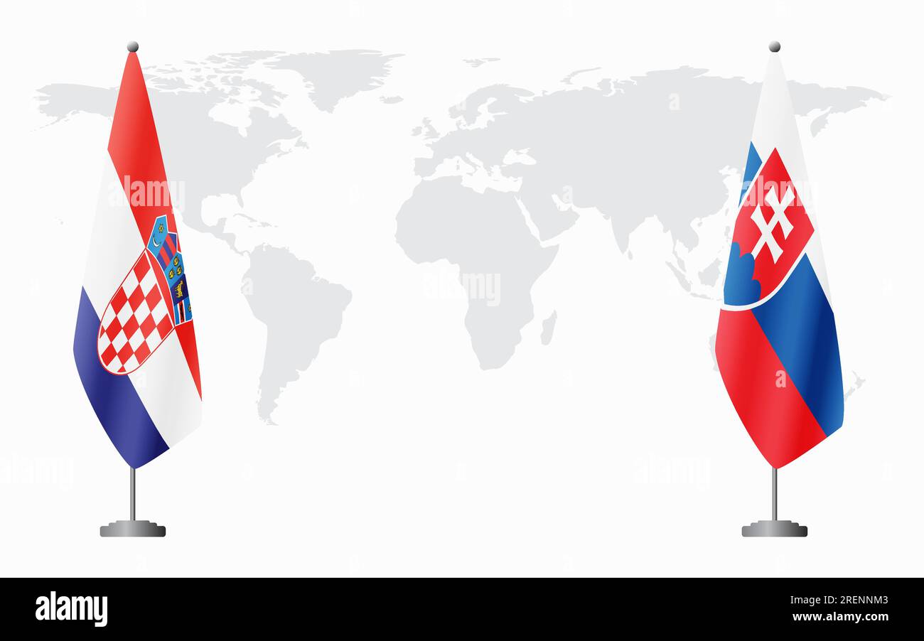 Croatia and Slovakia flags for official meeting against background of ...