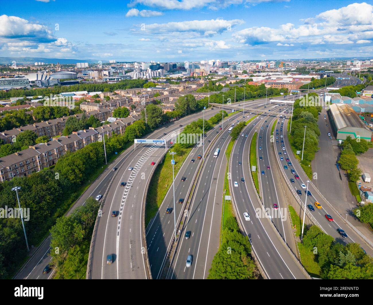 Aerial view from drone of interchange on M8 Motorway in Glasgow ...