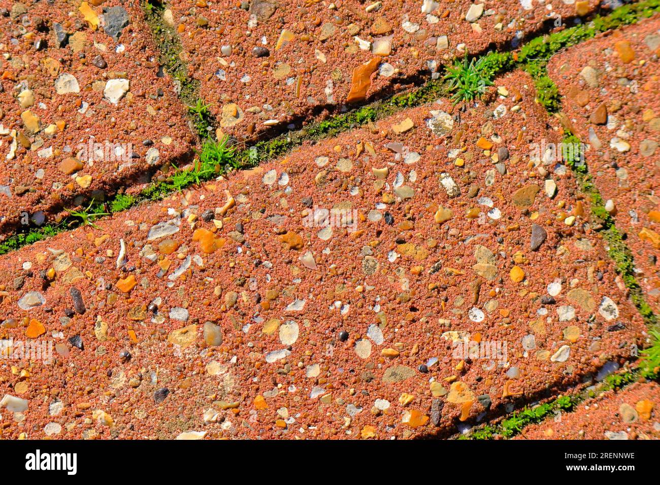 A close-up horizontal background of red bricks from a pedestrian ...