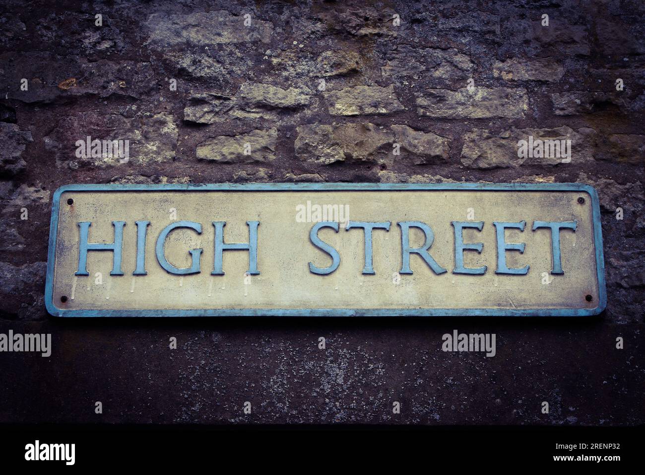 A photograph of a street sign 'High Street', in the Cotswolds, England ...