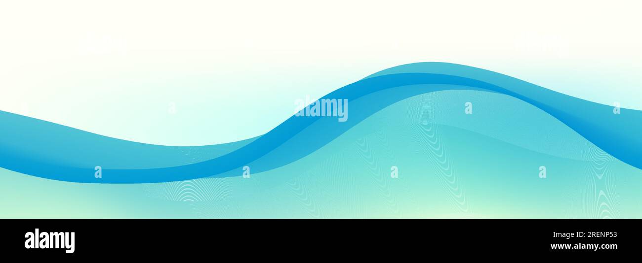 Cerulean aqua wave by thin lines on ivory background. Wide vector ...