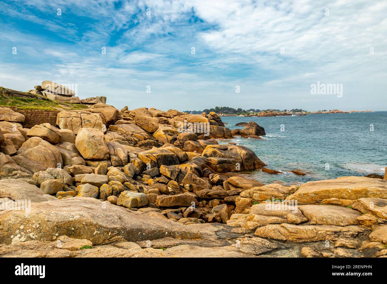 On the road along the pink granite coast of beautiful Brittany near ...