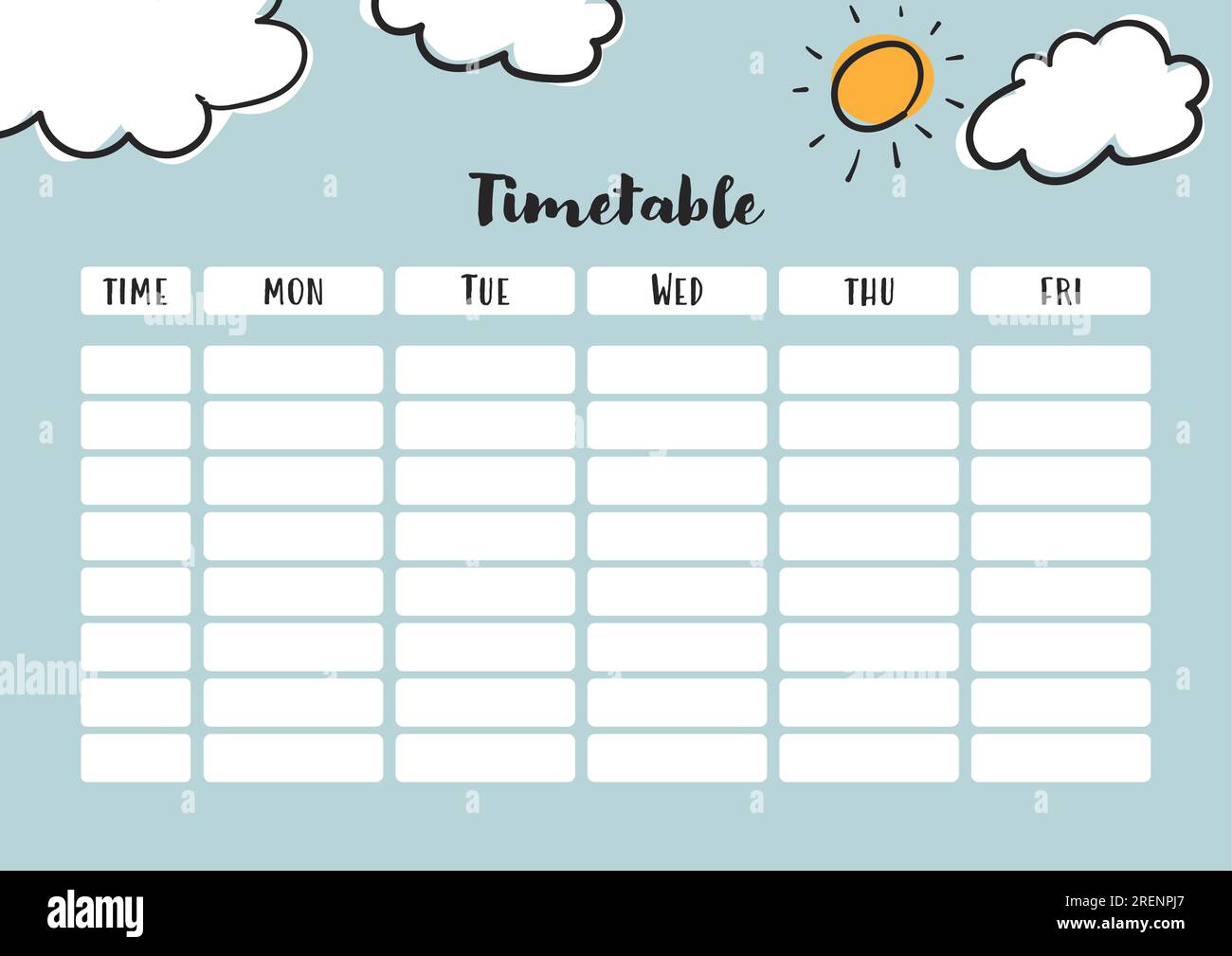 Weekly planner, school timetable with sun and clouds Stock Vector Image ...