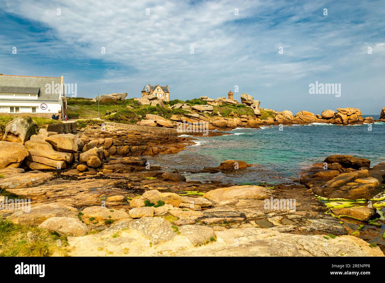 On the road along the pink granite coast of beautiful Brittany near ...