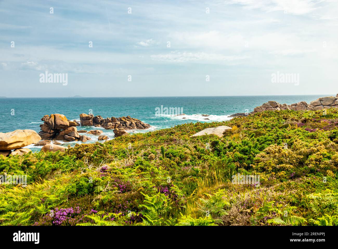 On the road along the pink granite coast of beautiful Brittany near ...