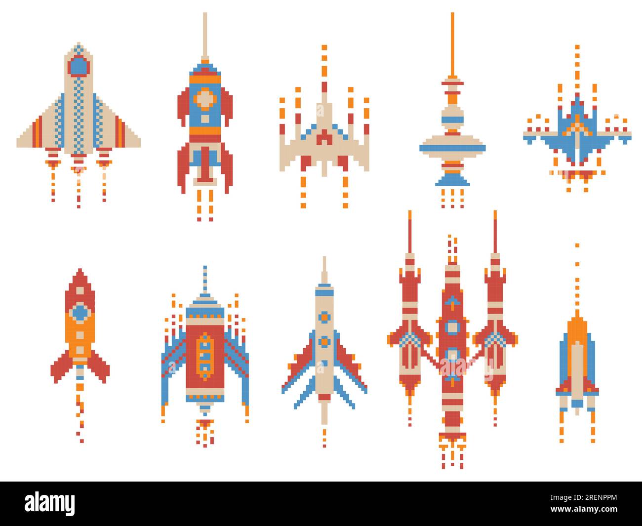 Retro Space Flying Rockets and Ships Pixelart Set Stock Vector Image & Art - Alamy