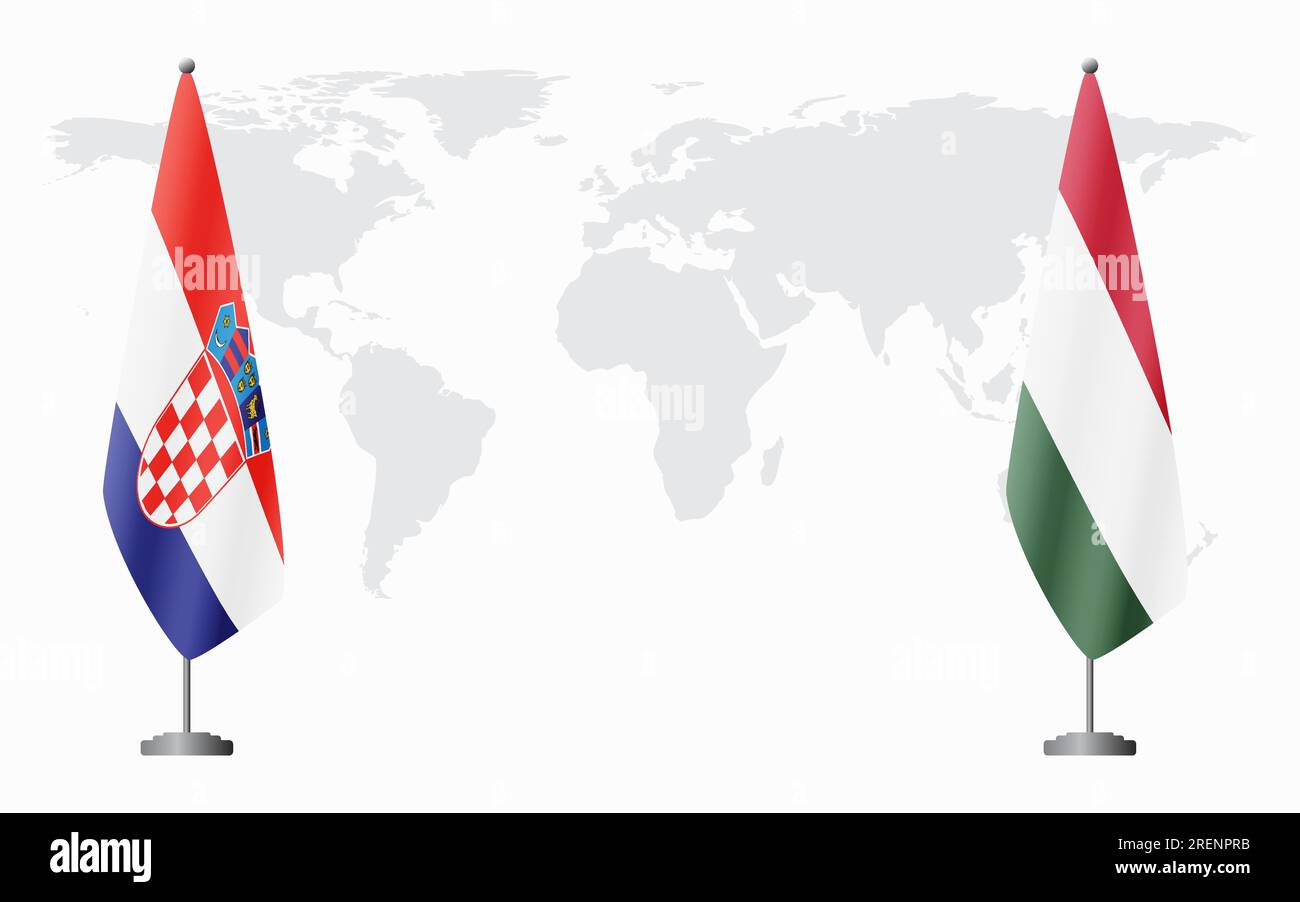 Croatia and Hungary flags for official meeting against background of ...