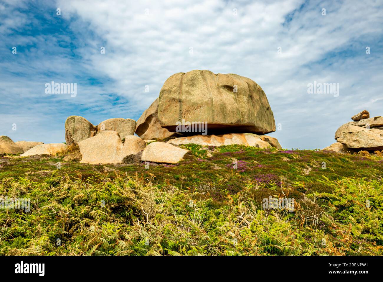 On the road along the pink granite coast of beautiful Brittany near ...