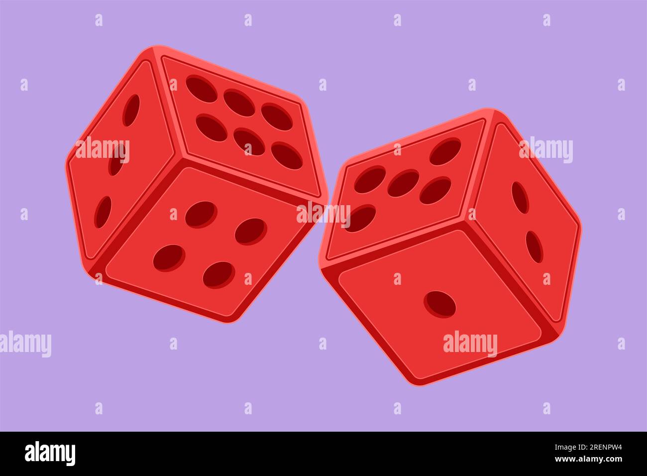Cartoon flat style drawing two red dice logo, label, flyer, symbol ...