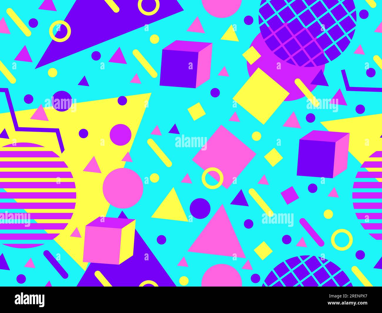 Geometric seamless pattern with 3d shapes in 80s memphis style ...