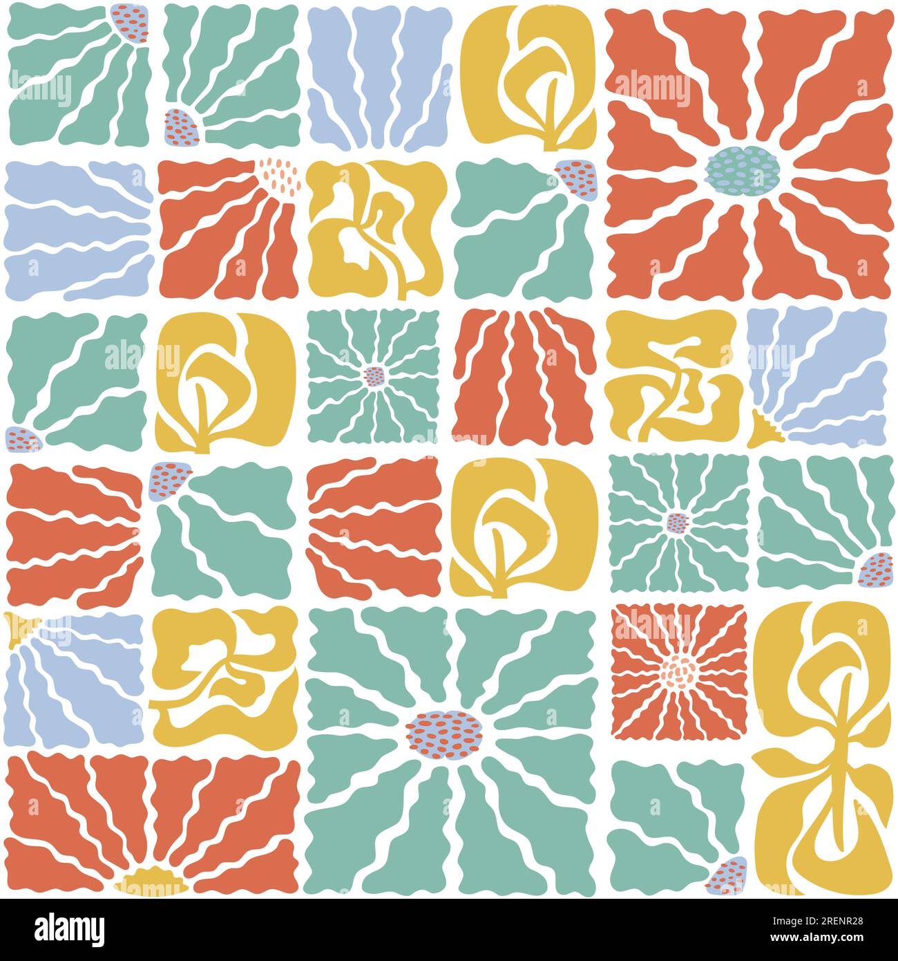Tile with abstract flowers, wavy leaves. Trendy modern colors square ...