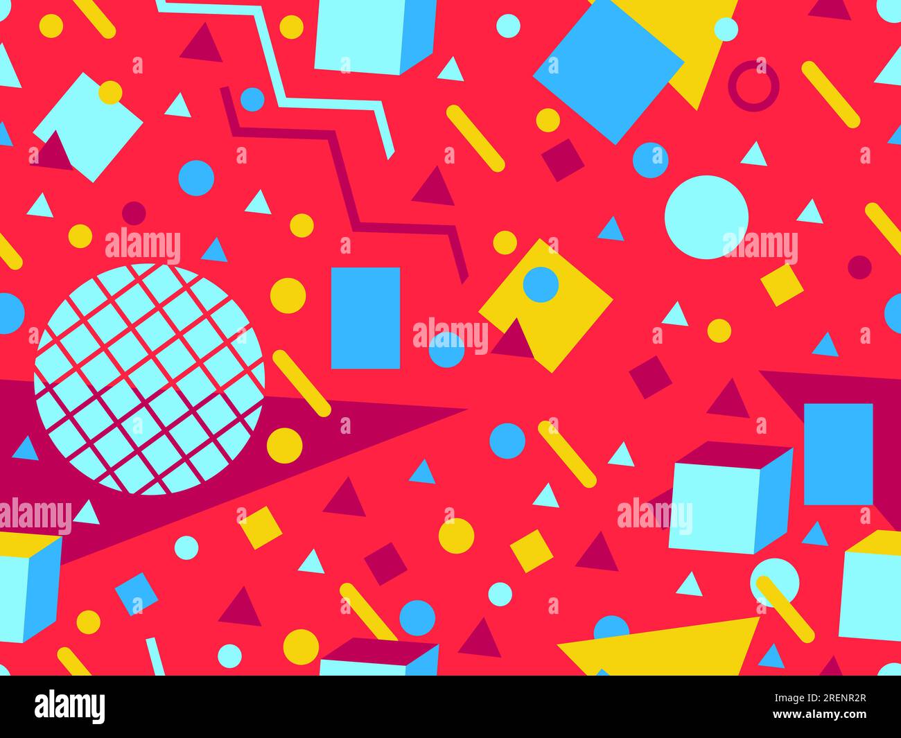 Geometric seamless pattern with 3d shapes in 80s memphis style ...