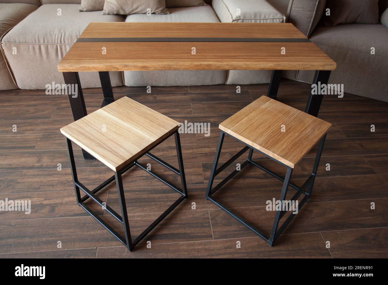 Empty coffee table over defocused coffee shop background with copy ...