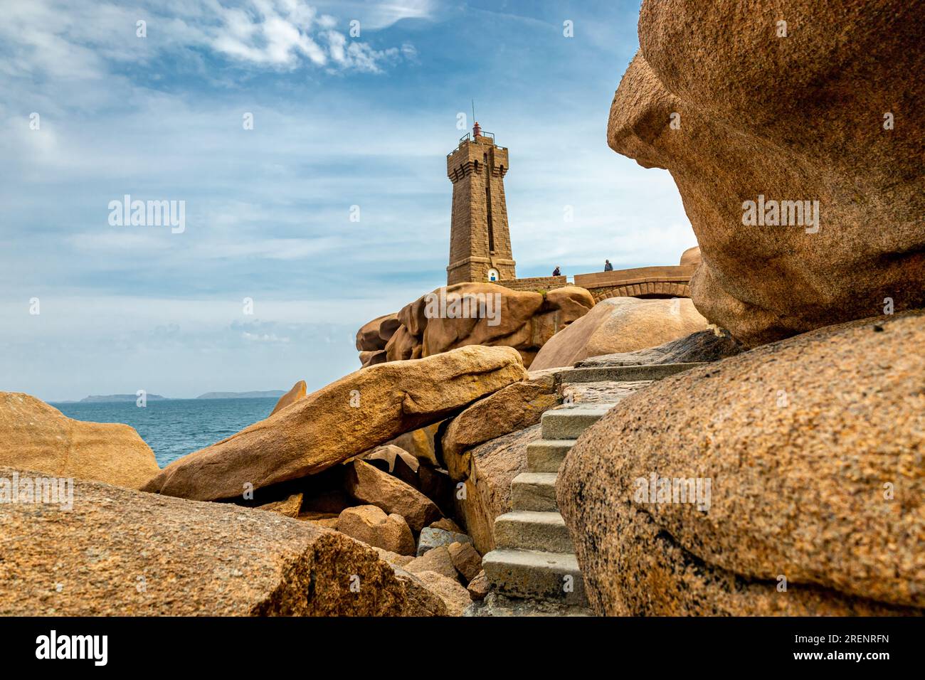 On the road along the pink granite coast of beautiful Brittany near ...