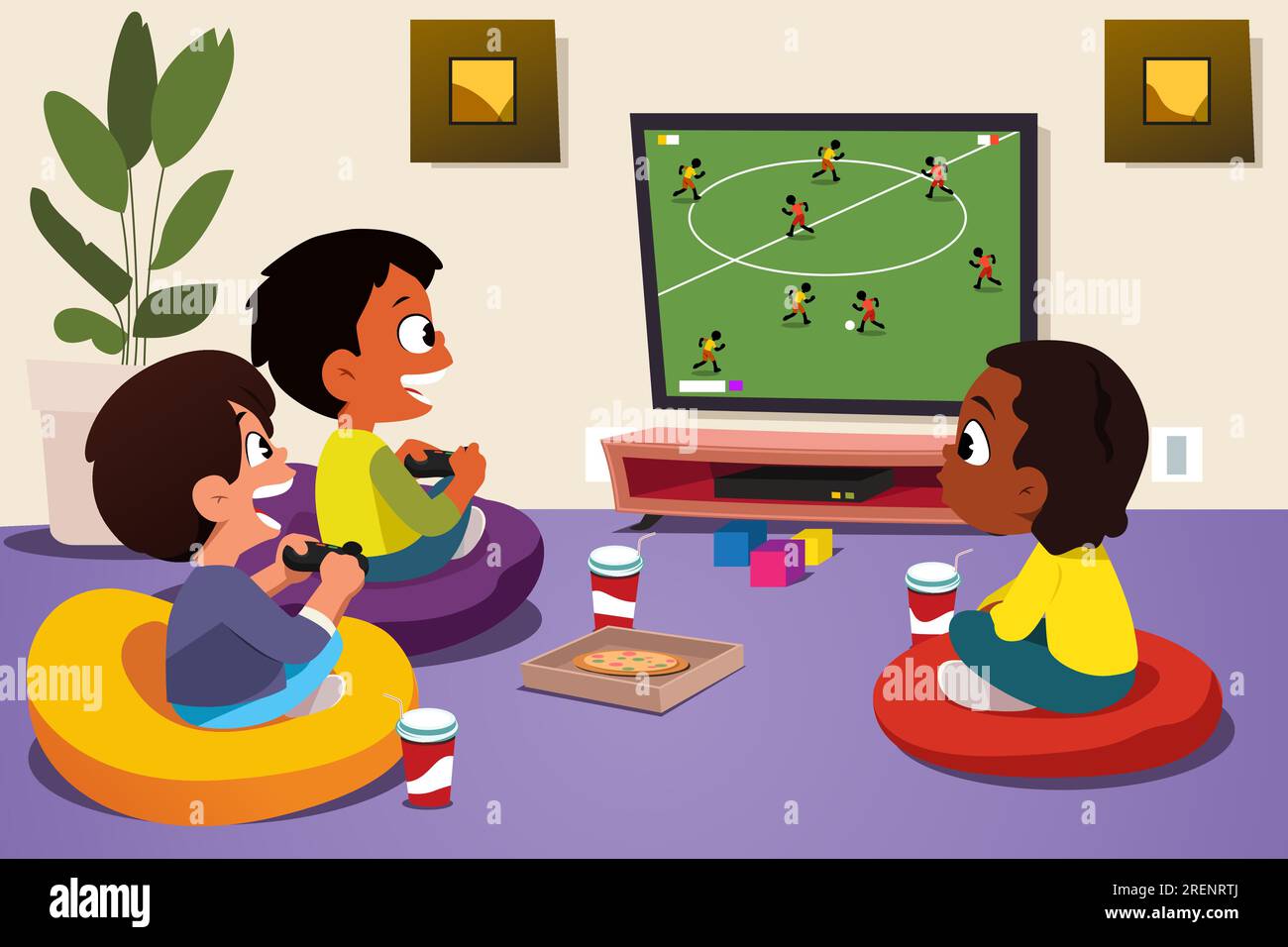 A vector illustration of Children Playing Video Games at Home Stock ...