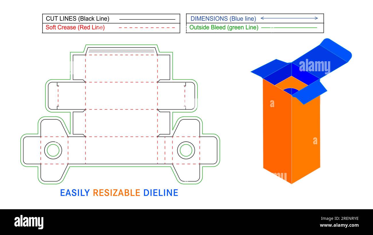 Straight tuck end box with product holder insert die line template and ...