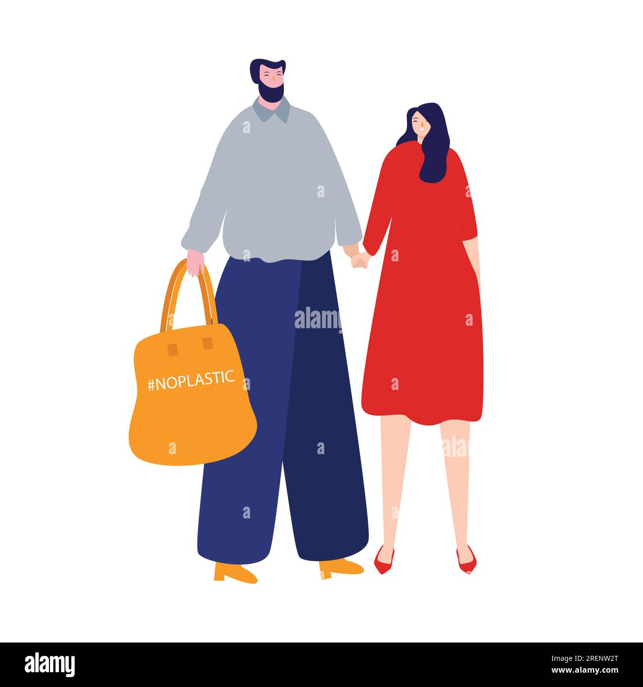 couple boy and girl smile expression carrying no plactic bag ...