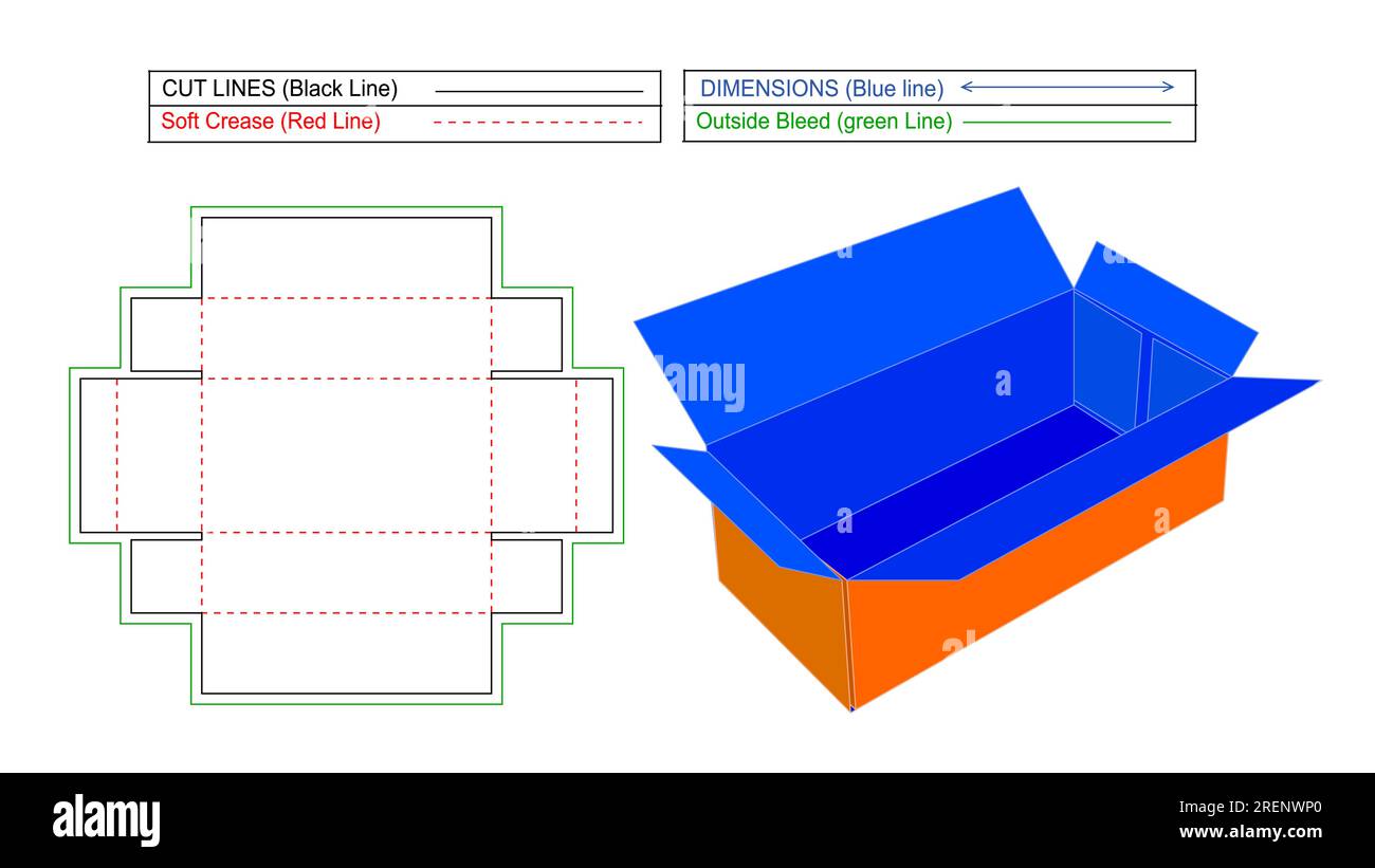 Foldable Corrugated standard box die line and 3d vector, without glued ...