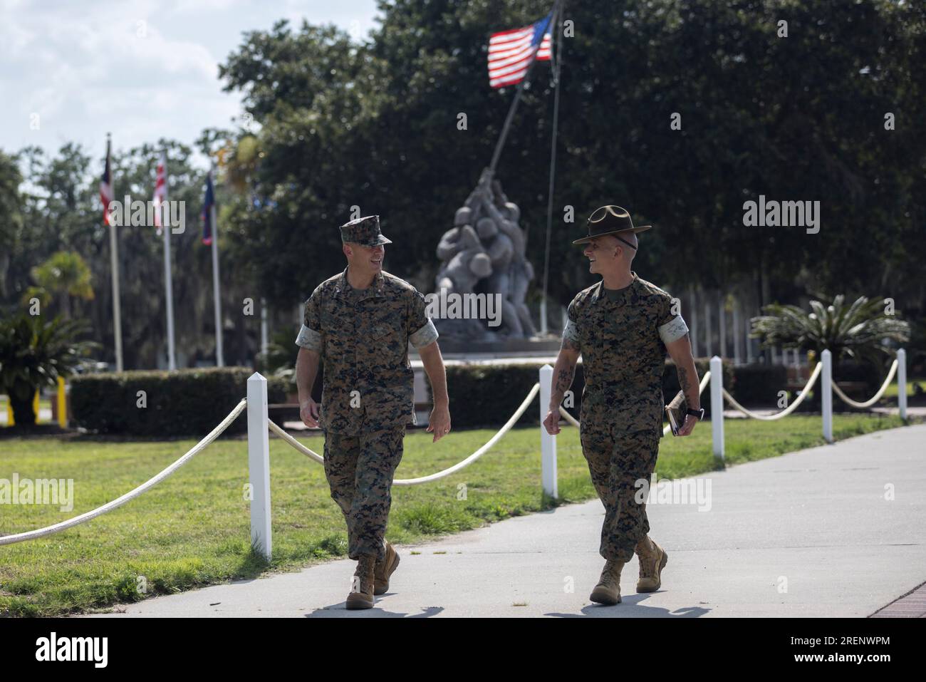 U.S. Marine Brig. Gen. Walker Field, left, walks with Sgt. Maj. Sael ...