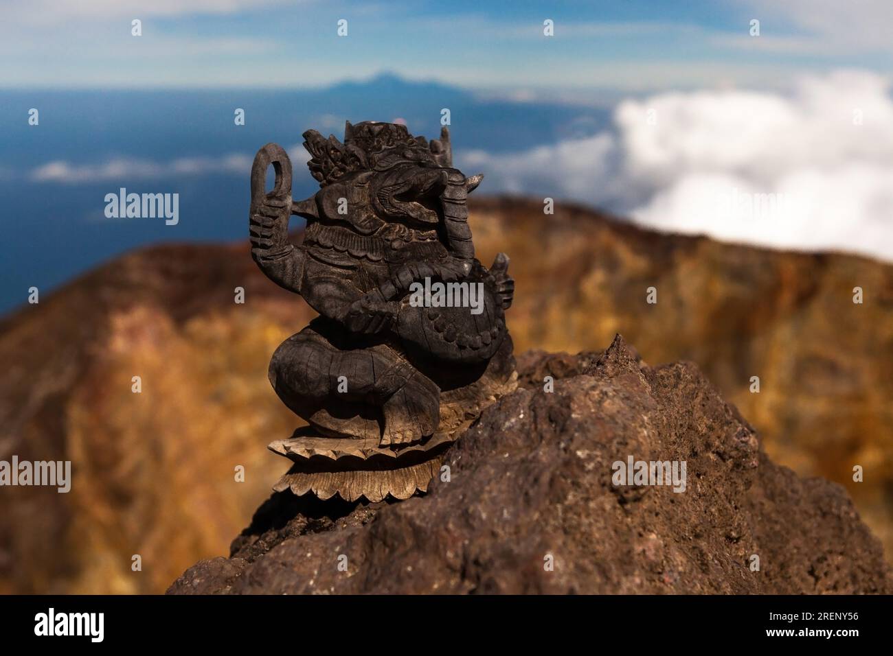 Wooden Ganesh statuette on the top of Agung mountain, Bali island ...
