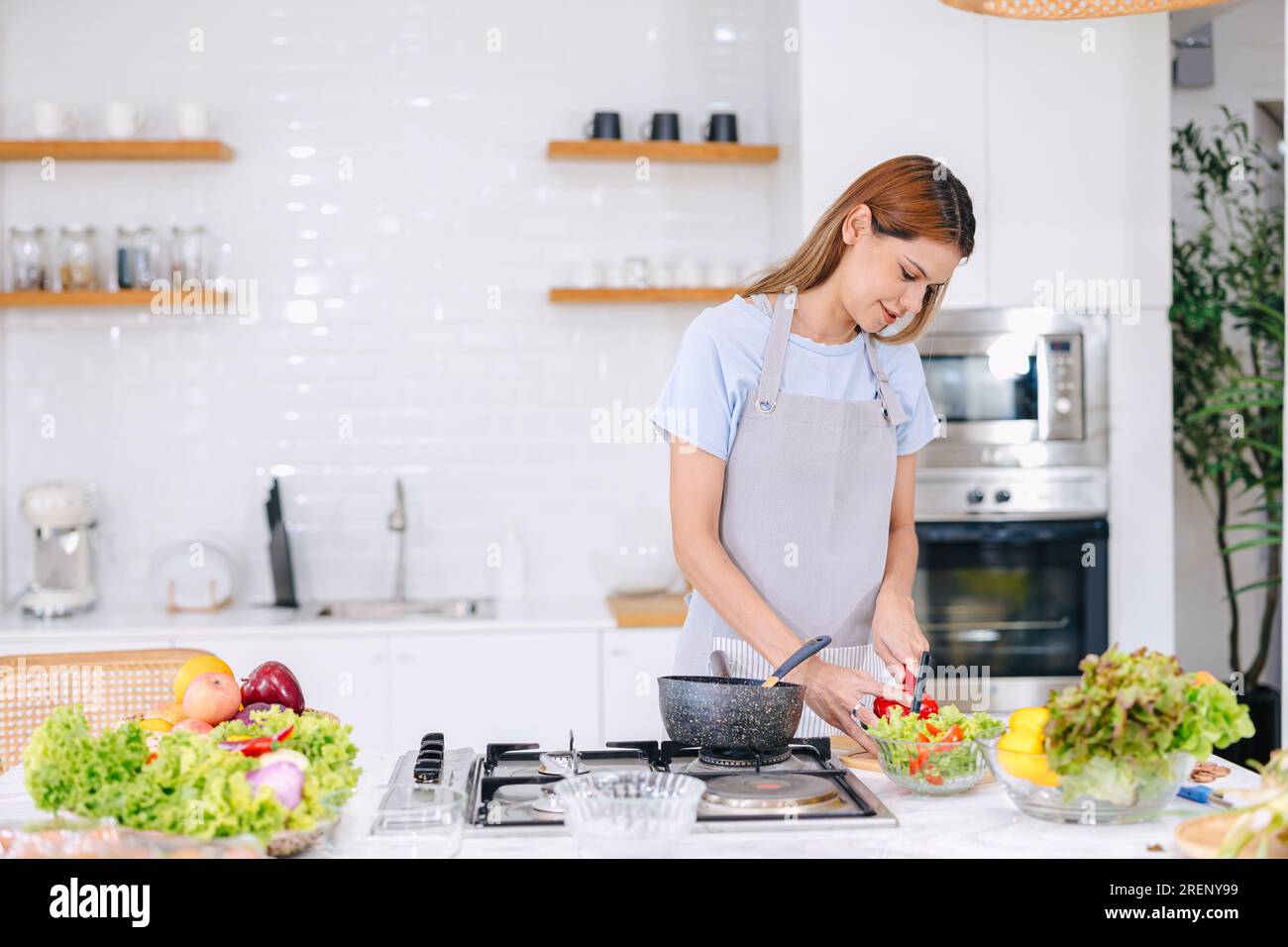 Lady enjoy healthy food home hi-res stock photography and images - Alamy