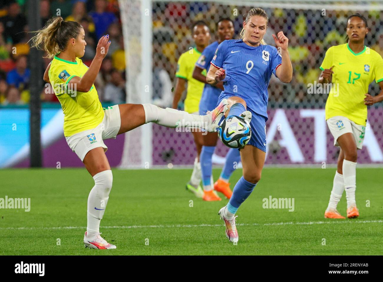 Brazil's Luana, left, and France's Eugenie Le Sommer compete for the ...