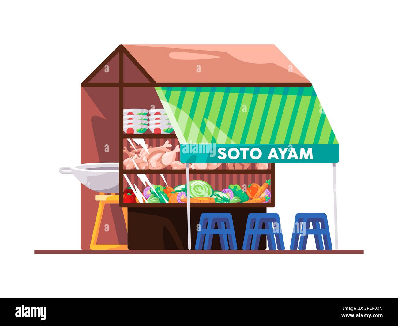 savory soto ayam trade traditional indonesia food stall vendor in street outdoor marketplace ...