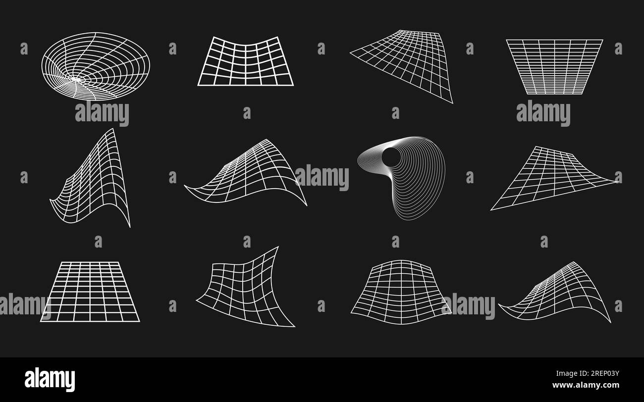 Wireframe Distorted Grid Abstract Geometric Shapes Stock Vector Image & Art - Alamy