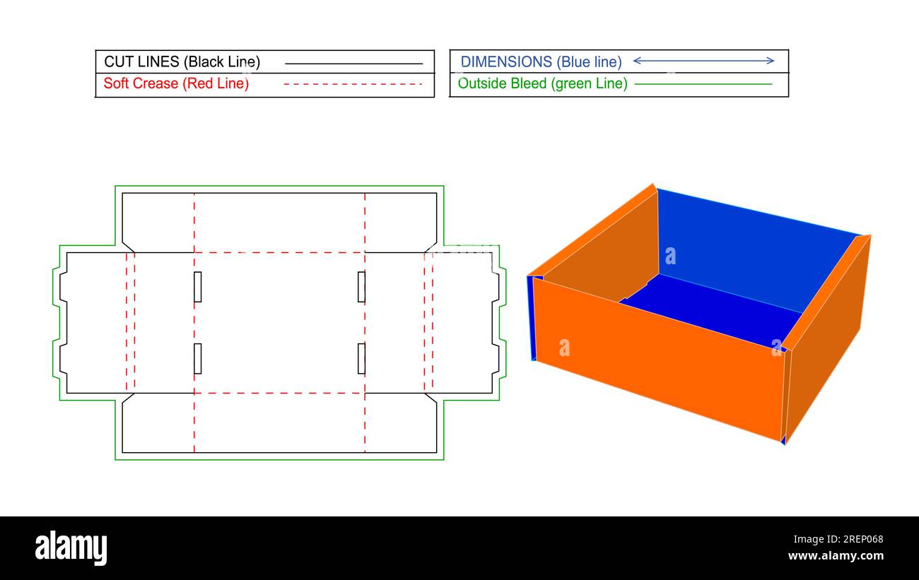 Tray carton box, corrugated carton tray box die line and 3D vector ...