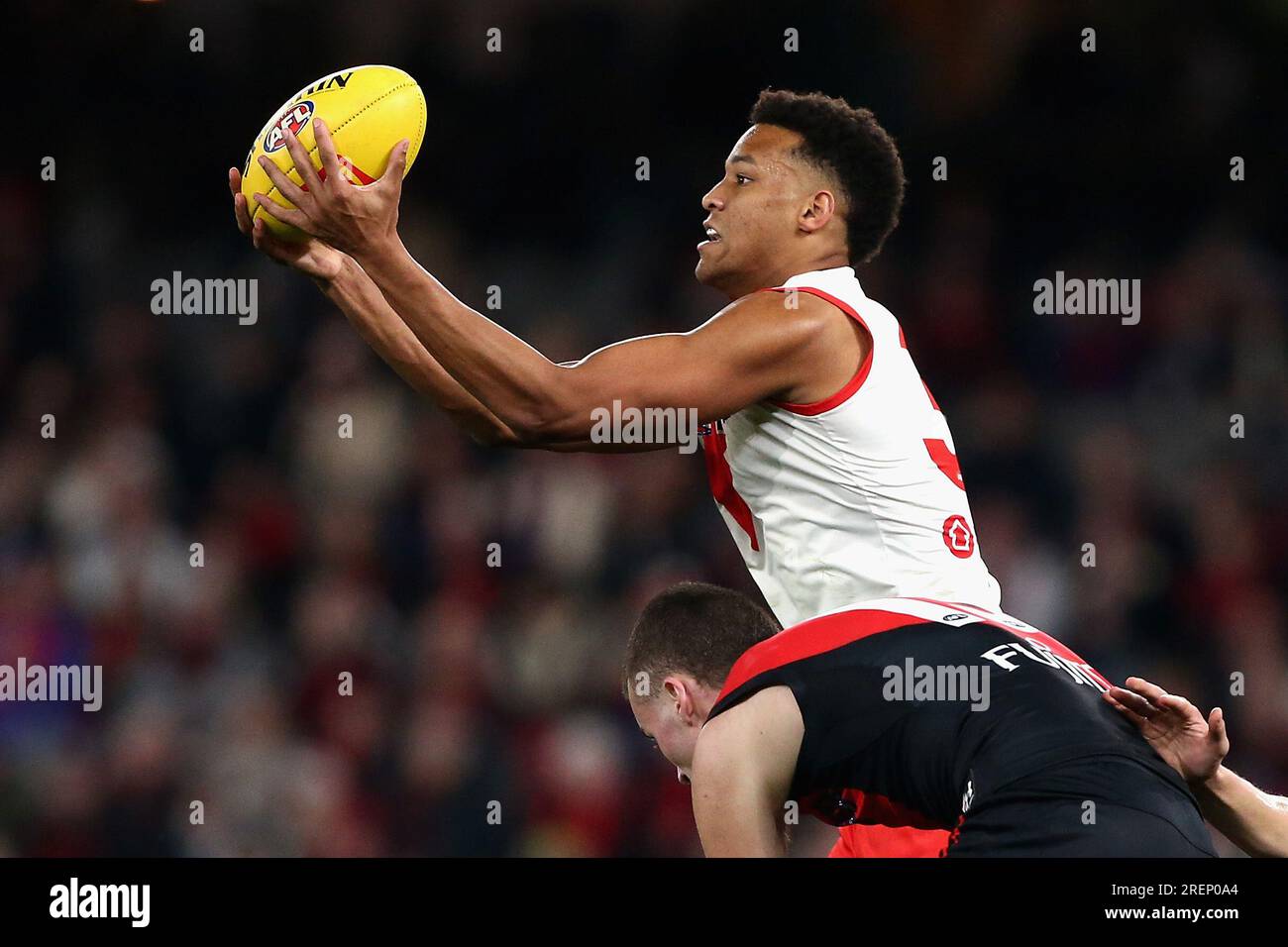 Melbourne, Australia. 29th July, 2023. Joel Amartey of the Swans takes ...