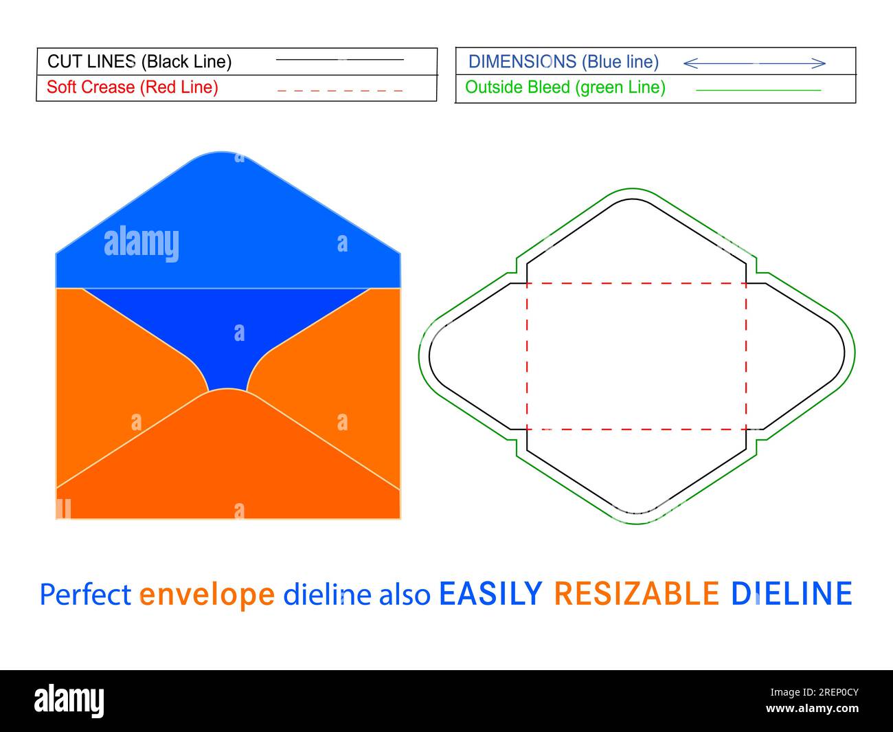 Plain envelope die line template and 3D box design editable easily ...