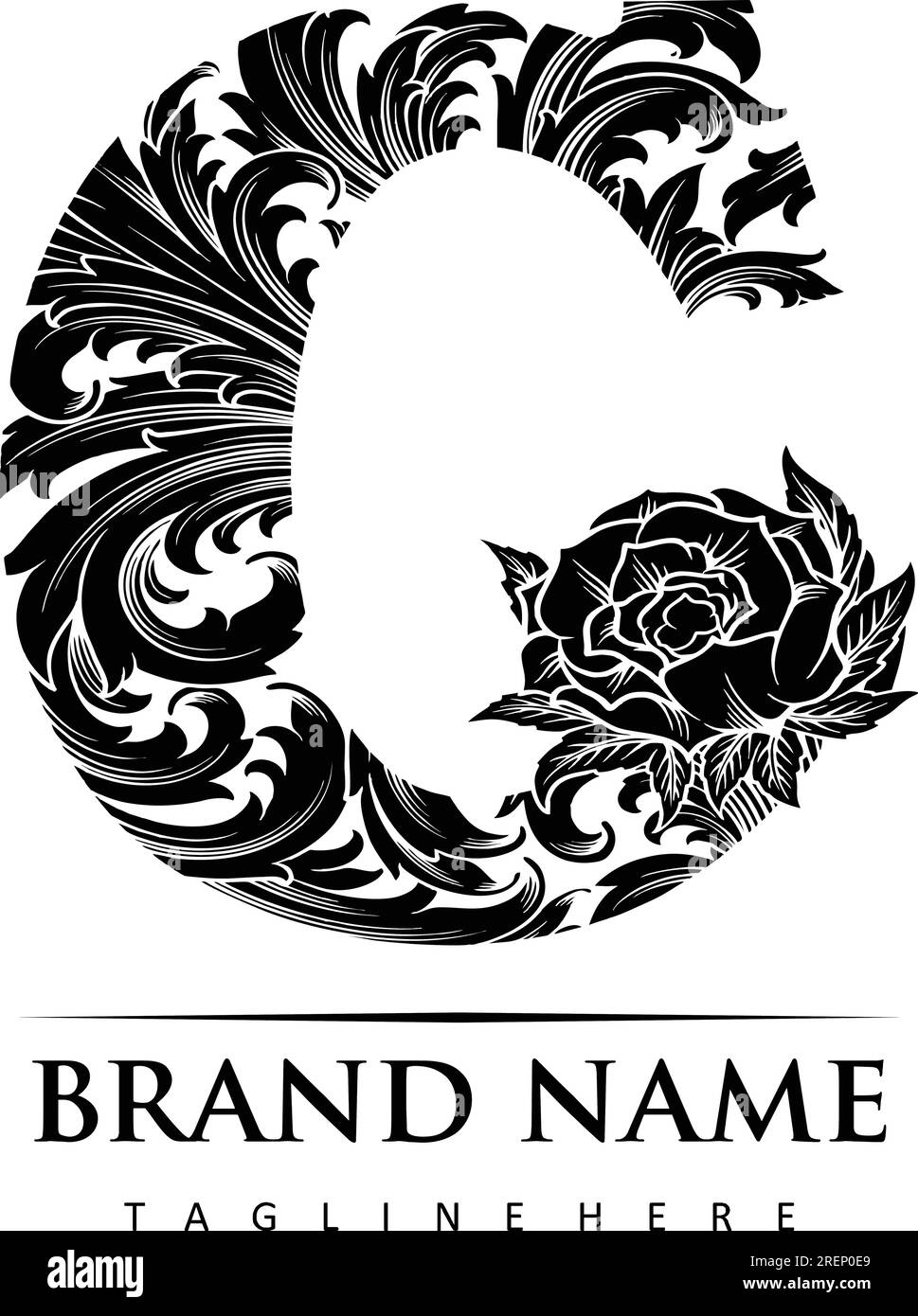 Vintage inspired floral letter c monogram silhouette vector ...