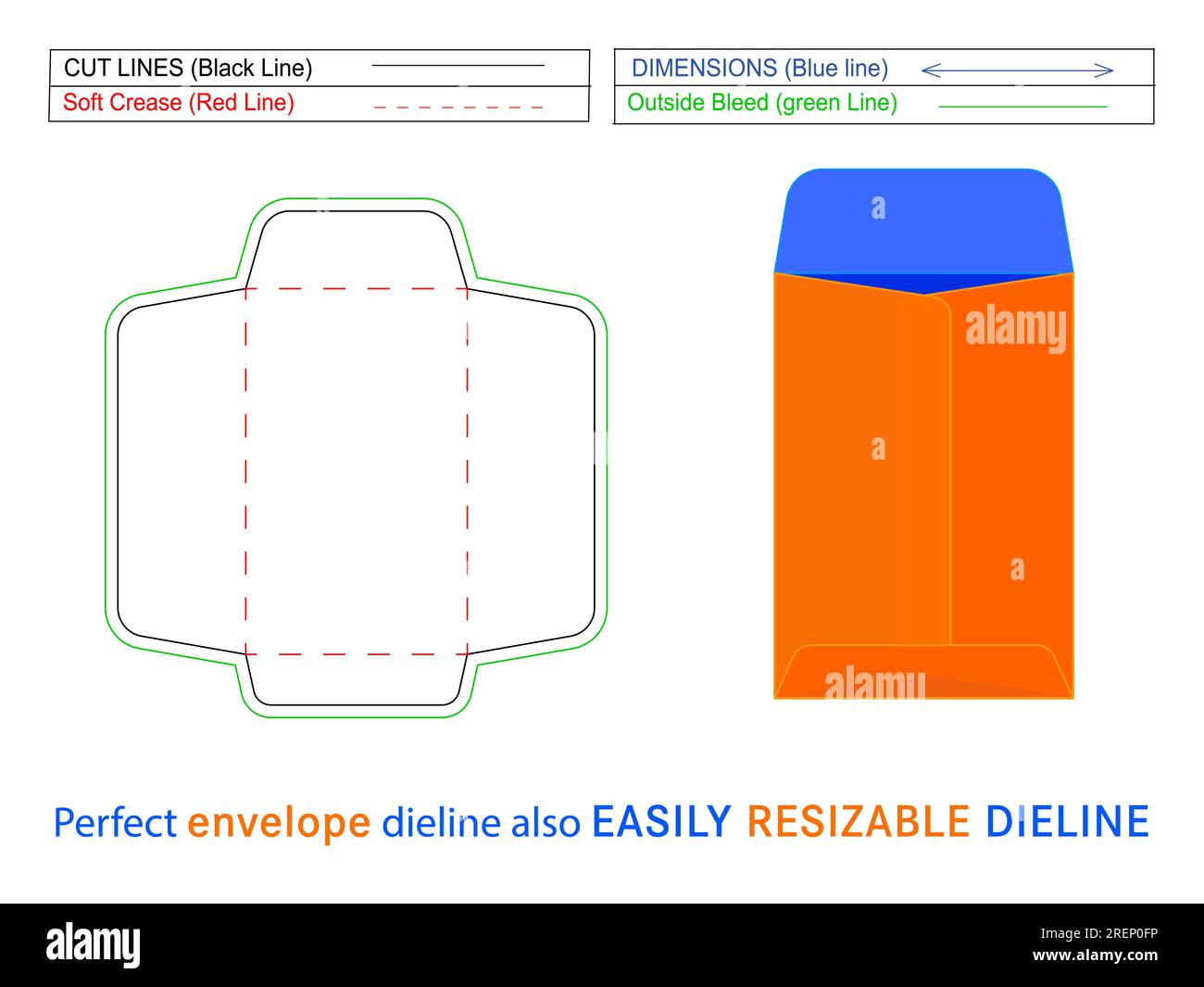 Policy-open end envelope die line template and 3D box editable easily ...