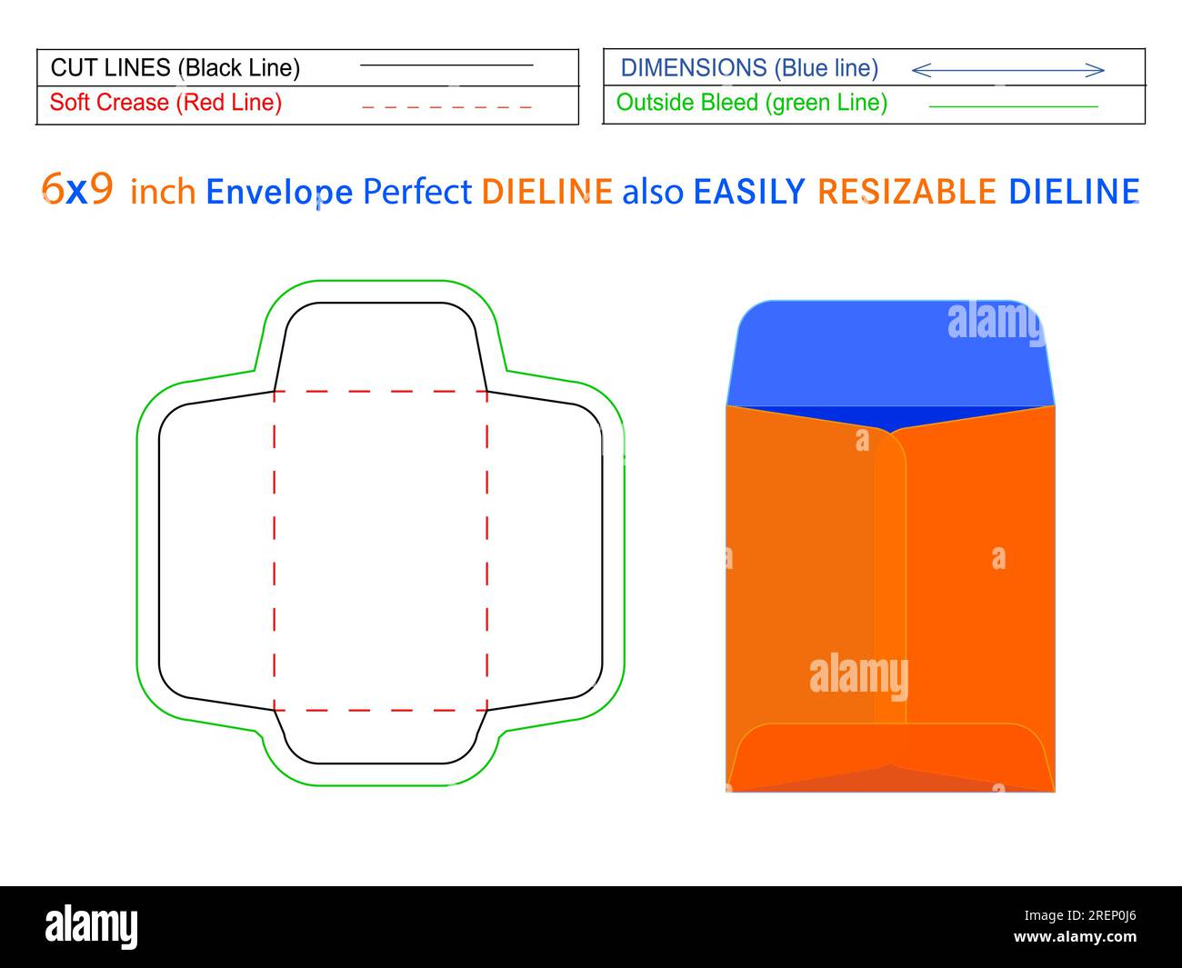 Open end envelope or Catalogue envelope 6x9 inch die line template and ...