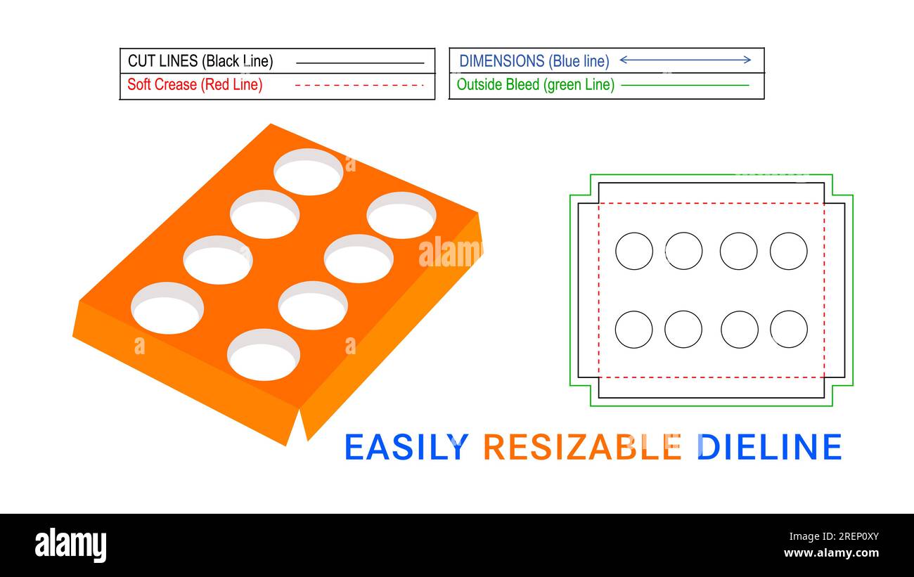 Kraft Paper Unique 8 hole insert box, 8 hole insert cupcake boxes Die line template and 3D ...