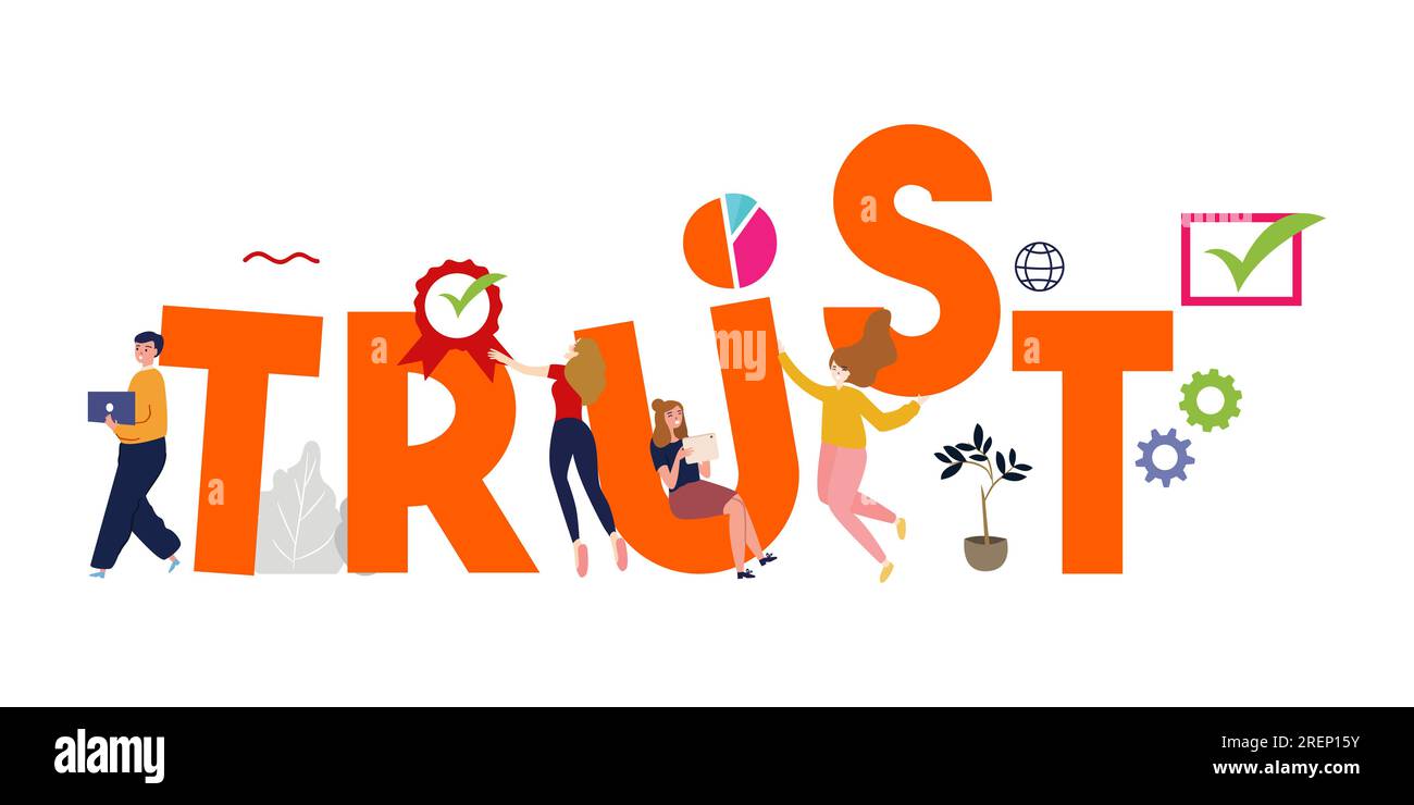 trust faith confidence coorperation teamwork business management honesty loyality with boy and ...