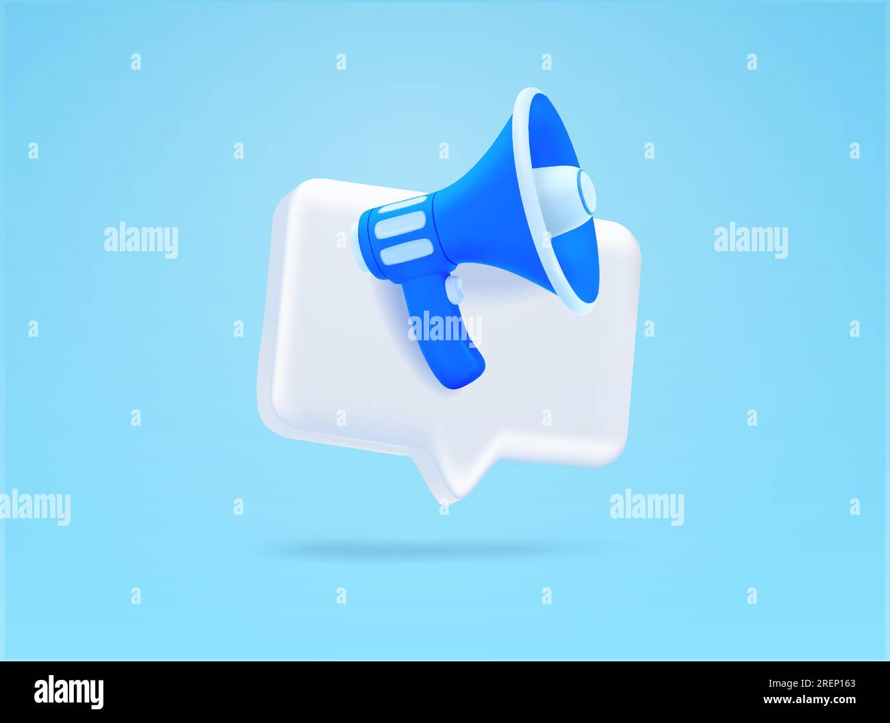 3d blue bullhorn, megaphone, loudspeaker with chat bubble, minimal ...