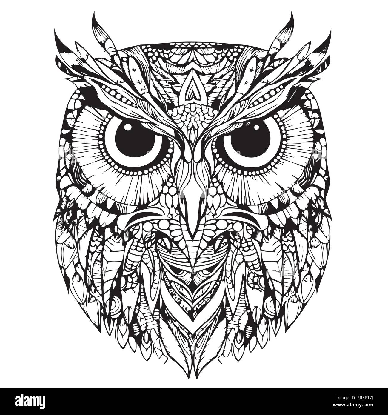 Mandala owl Black and White Stock Photos & Images - Alamy