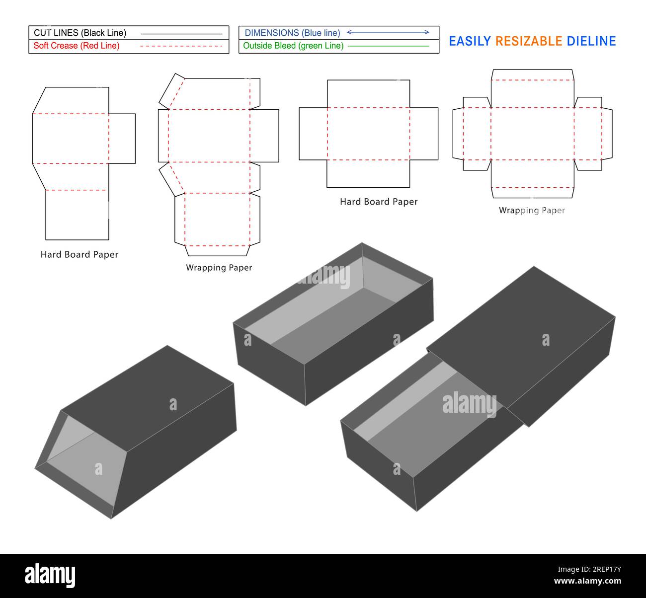 Custom trapezium style Rigid cover box or sleeve box die line, die cut ...