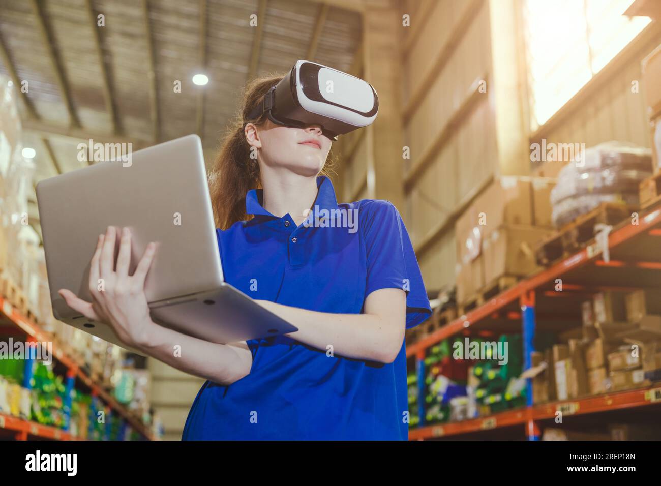 smart worker using modern advance technology digital VR device to ...